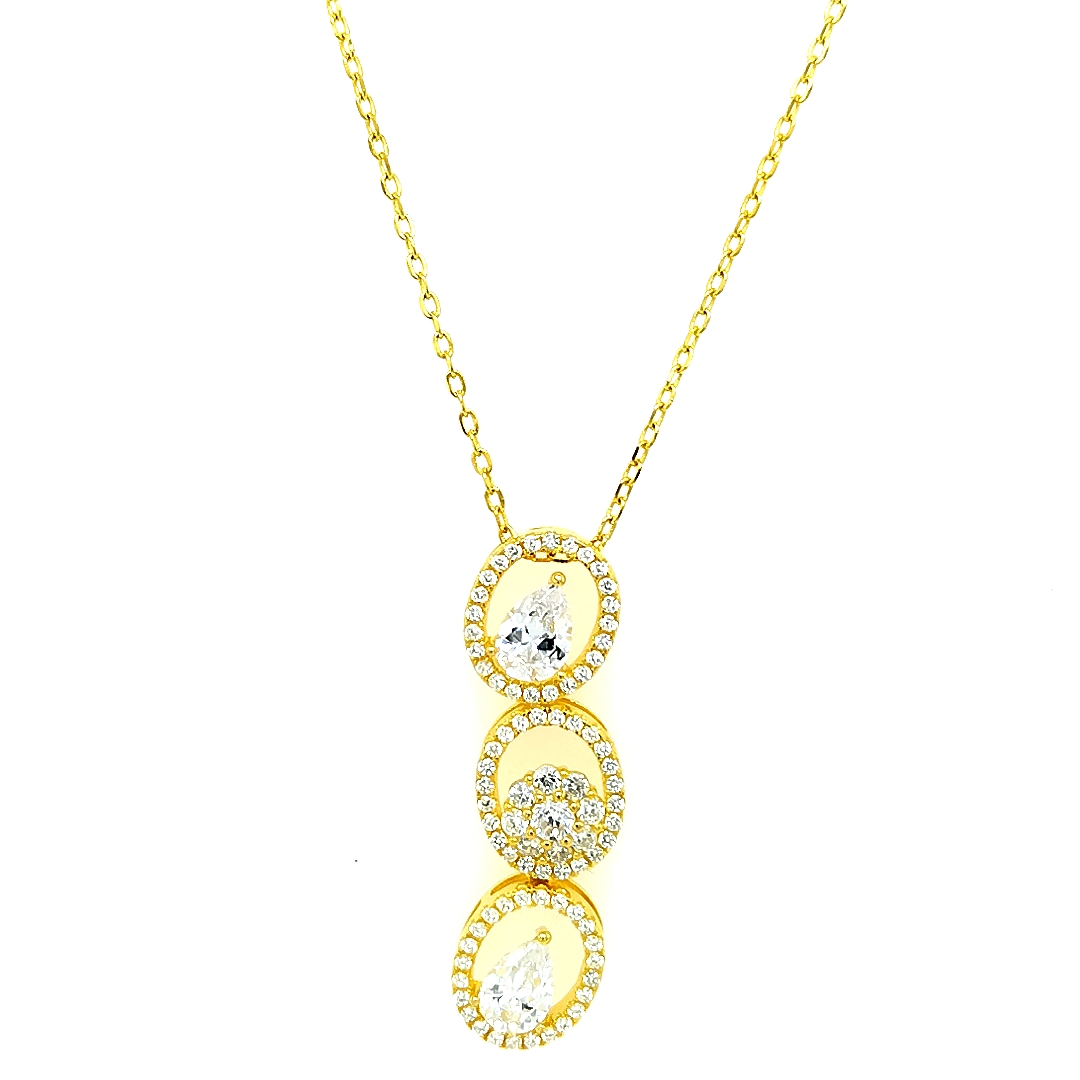 Silver Plated Gold Cubic Zirconia Drop Chain. - Powells Jewellers